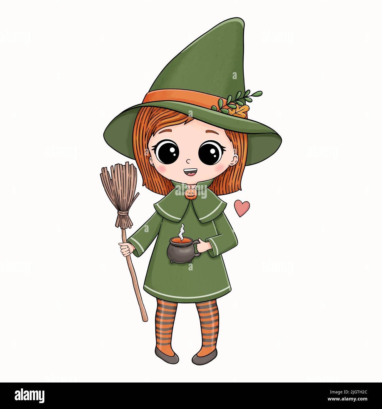 Cartoon illustration girl witch broom hi-res stock photography and ...
