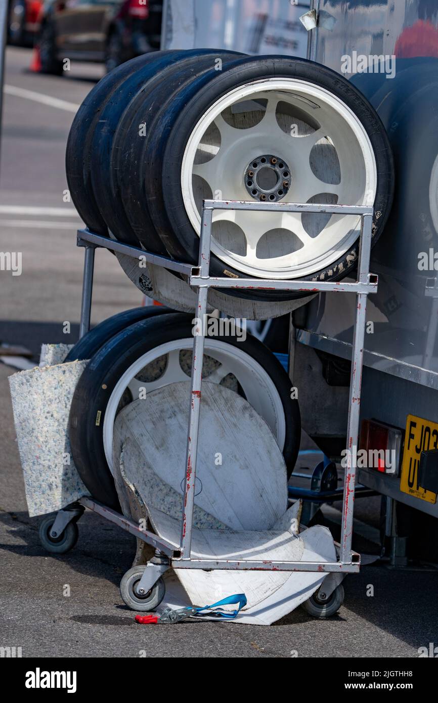 Race Tyres On Trolly Awaiting Use Stock Photo - Alamy