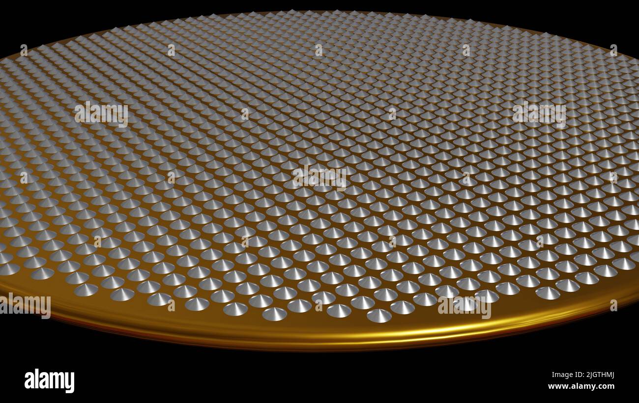 Meta-lens. Array of small lenses mounted on disk wafer. 3d render ...