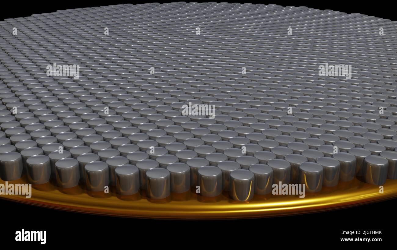 Meta-lens. Array of small lenses mounted on disk wafer. 3d render ...