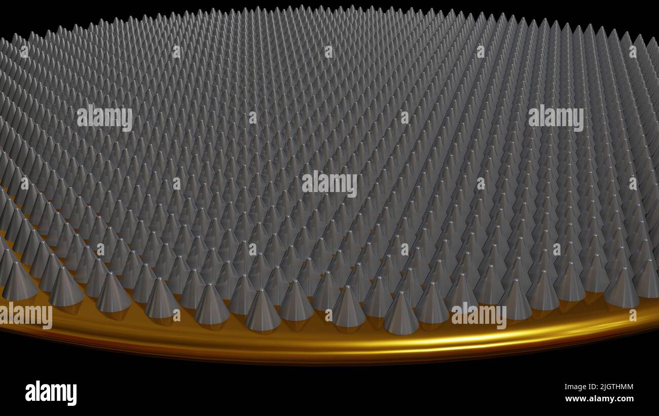 Meta-lens. Array of small lenses mounted on disk wafer. 3d render ...