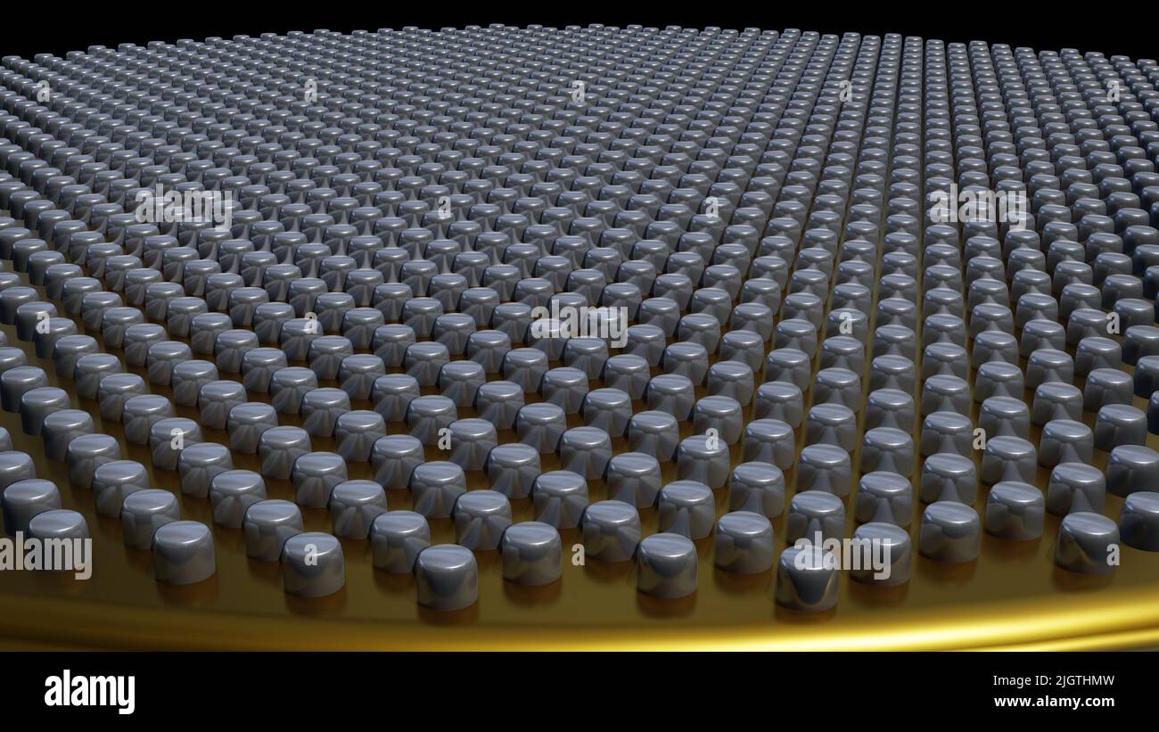 Meta-lens. Array of small lenses mounted on disk wafer. 3d render ...