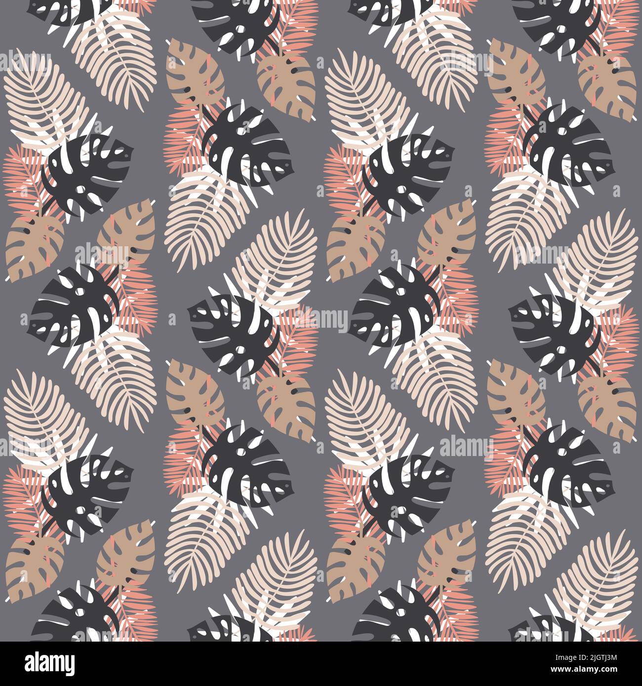 Gray tropical leaf seamless pattern with monstera palm tropical carved ...