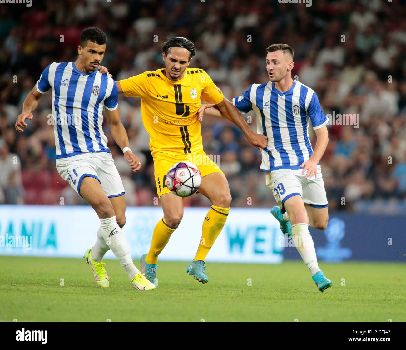 July 12, 2022, Tirana, Italy: Devid of Kf Tirana, Mehdi Kirch of F91 ...