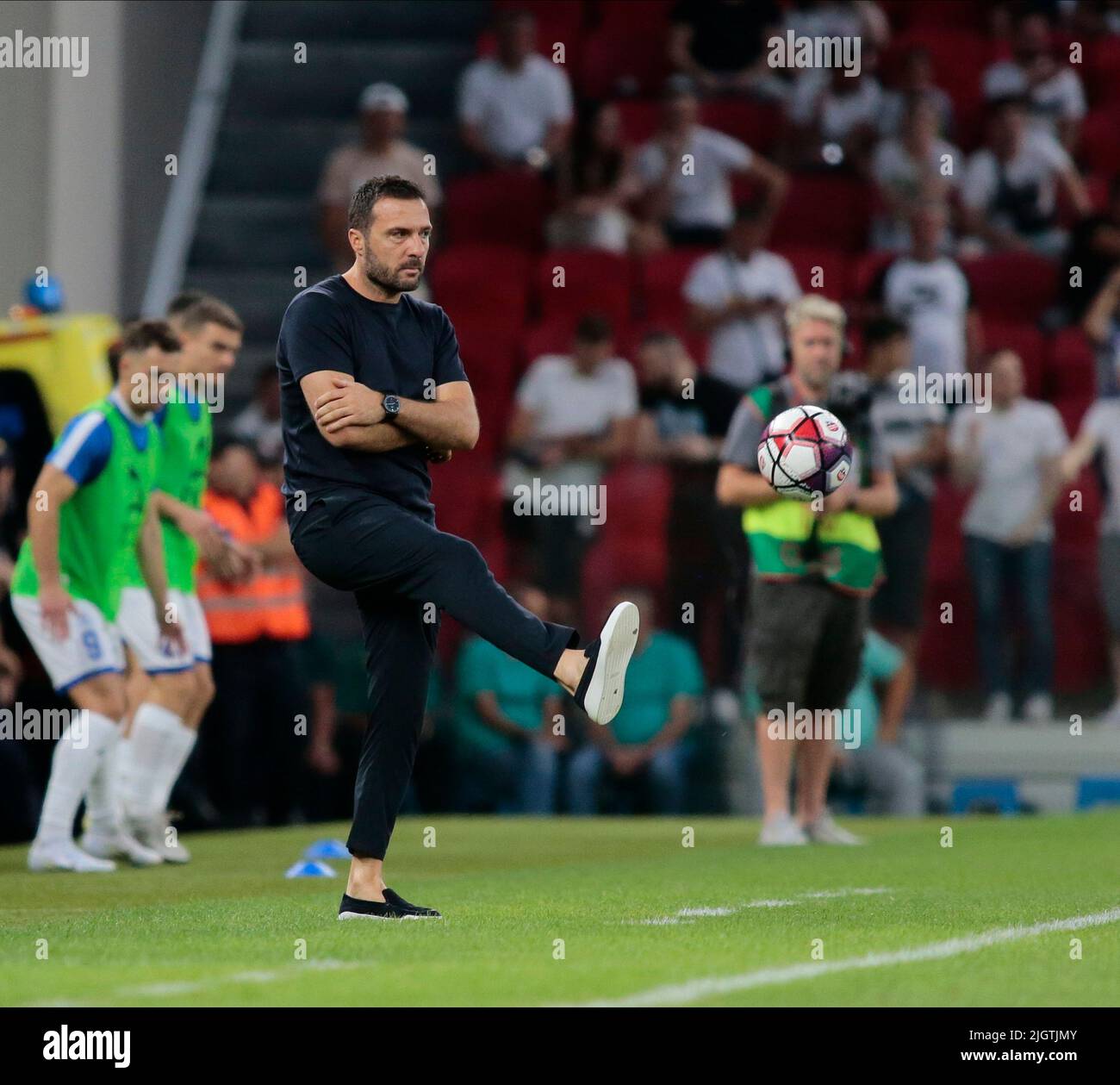 Coach Orges Shehi of Kf Tirana during the first round of UEFA Champions ...