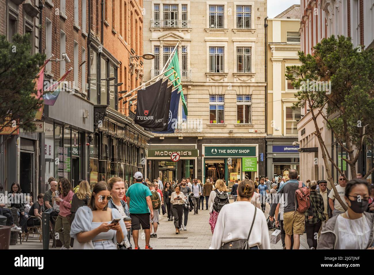 Everyday street scene at corner Wicklow Street and Grafton Street ...