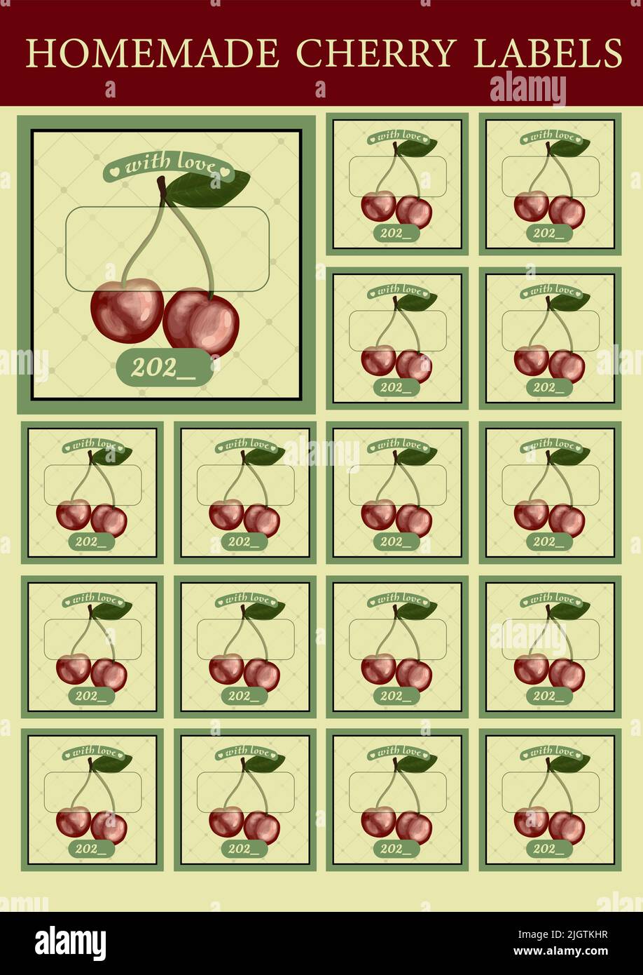 Kitchen labels for jam. Stickers for home preservation. Cherry jam ...