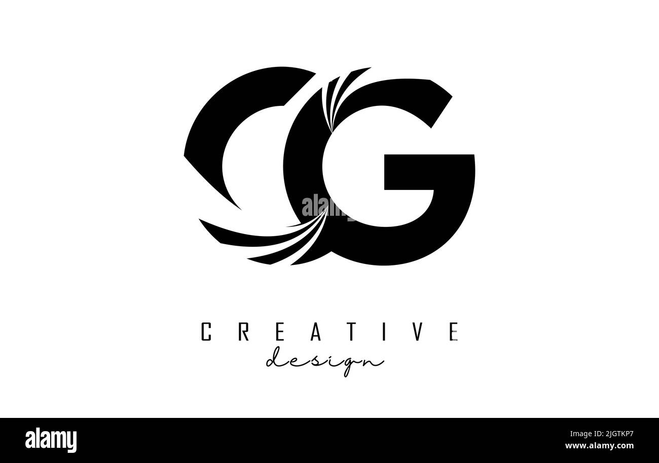 Creative black letter CG c g logo with leading lines and road concept ...