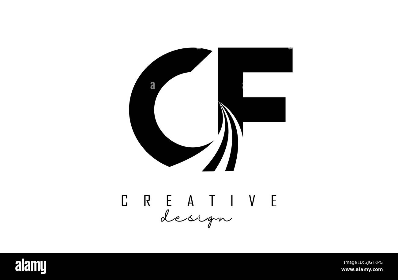 Creative black letter CF c f logo with leading lines and road concept ...