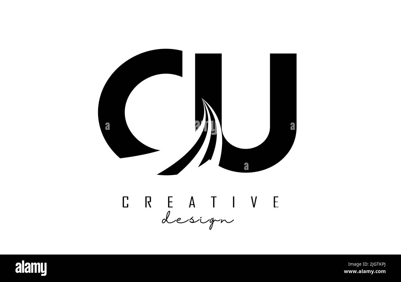 Creative black letter CU c u logo with leading lines and road concept ...