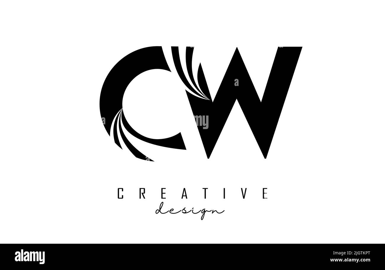 Creative black letter Cw c w logo with leading lines and road concept ...