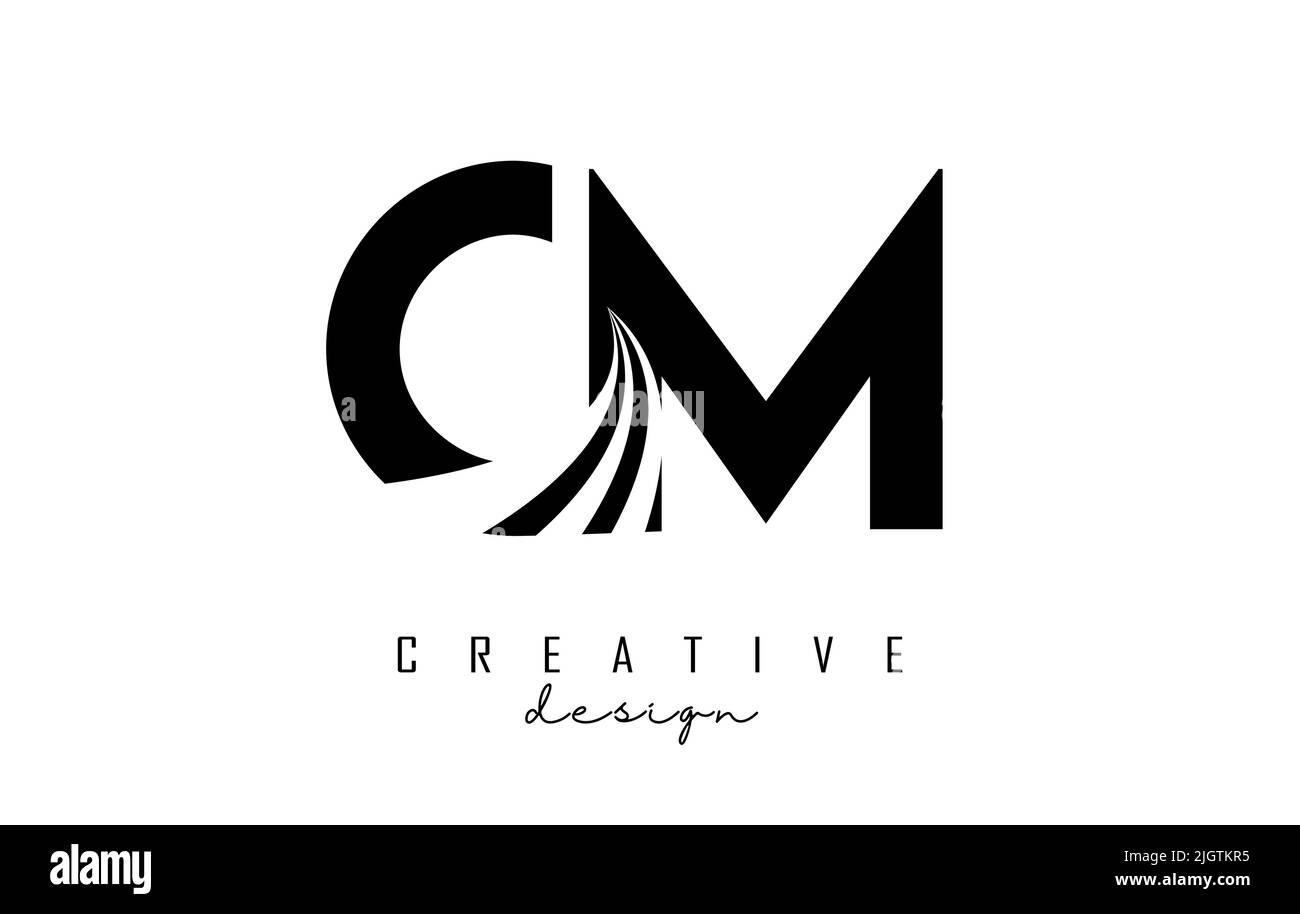 Creative black letter CM c m logo with leading lines and road concept ...