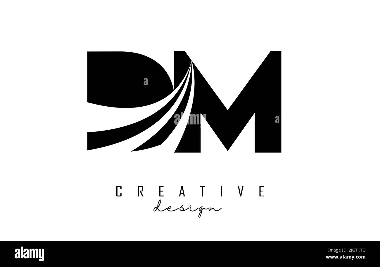 Creative black letter DM d m logo with leading lines and road concept ...