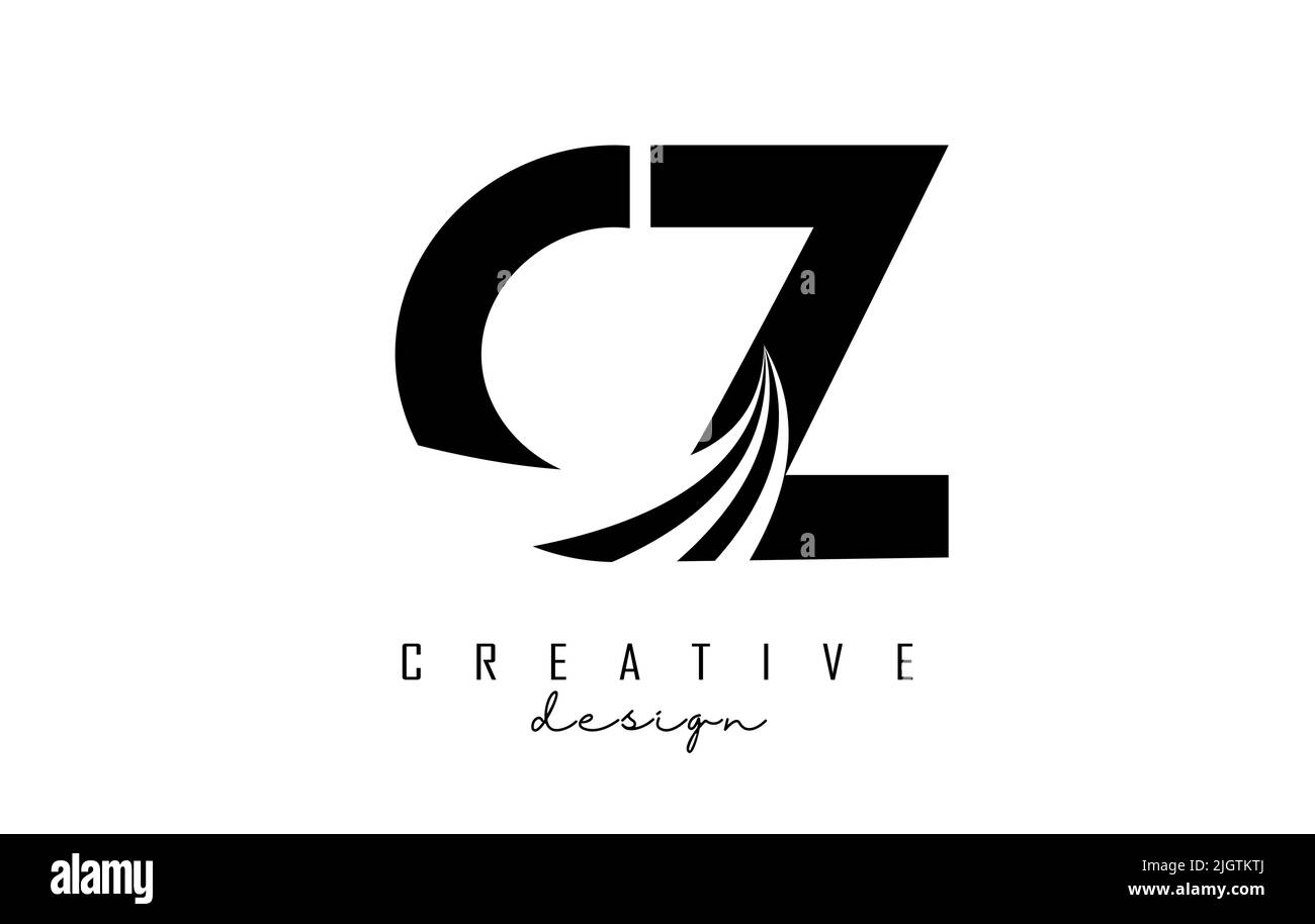 Creative black letter CZ c z logo with leading lines and road concept ...