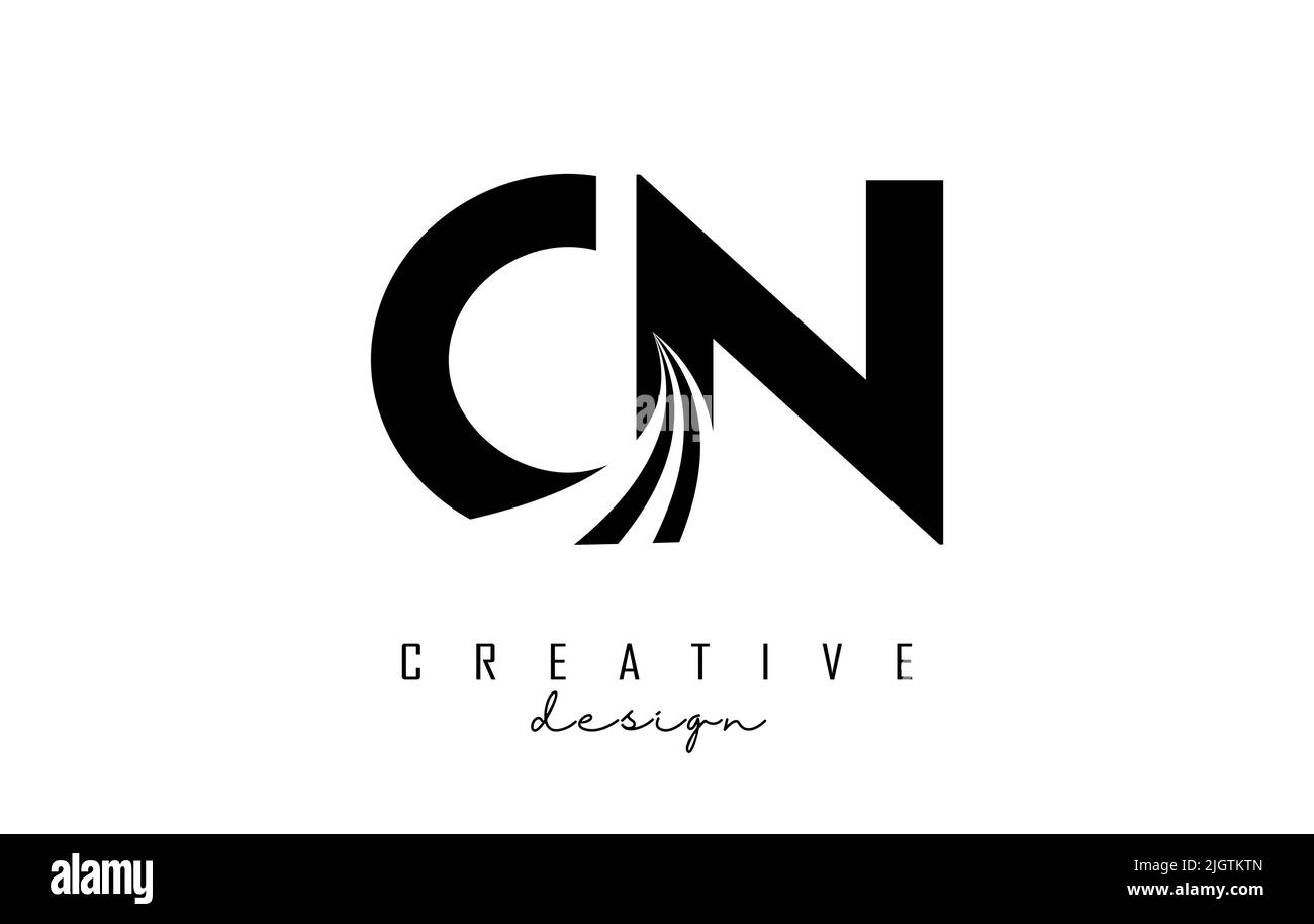 Creative black letter CN c n logo with leading lines and road concept ...