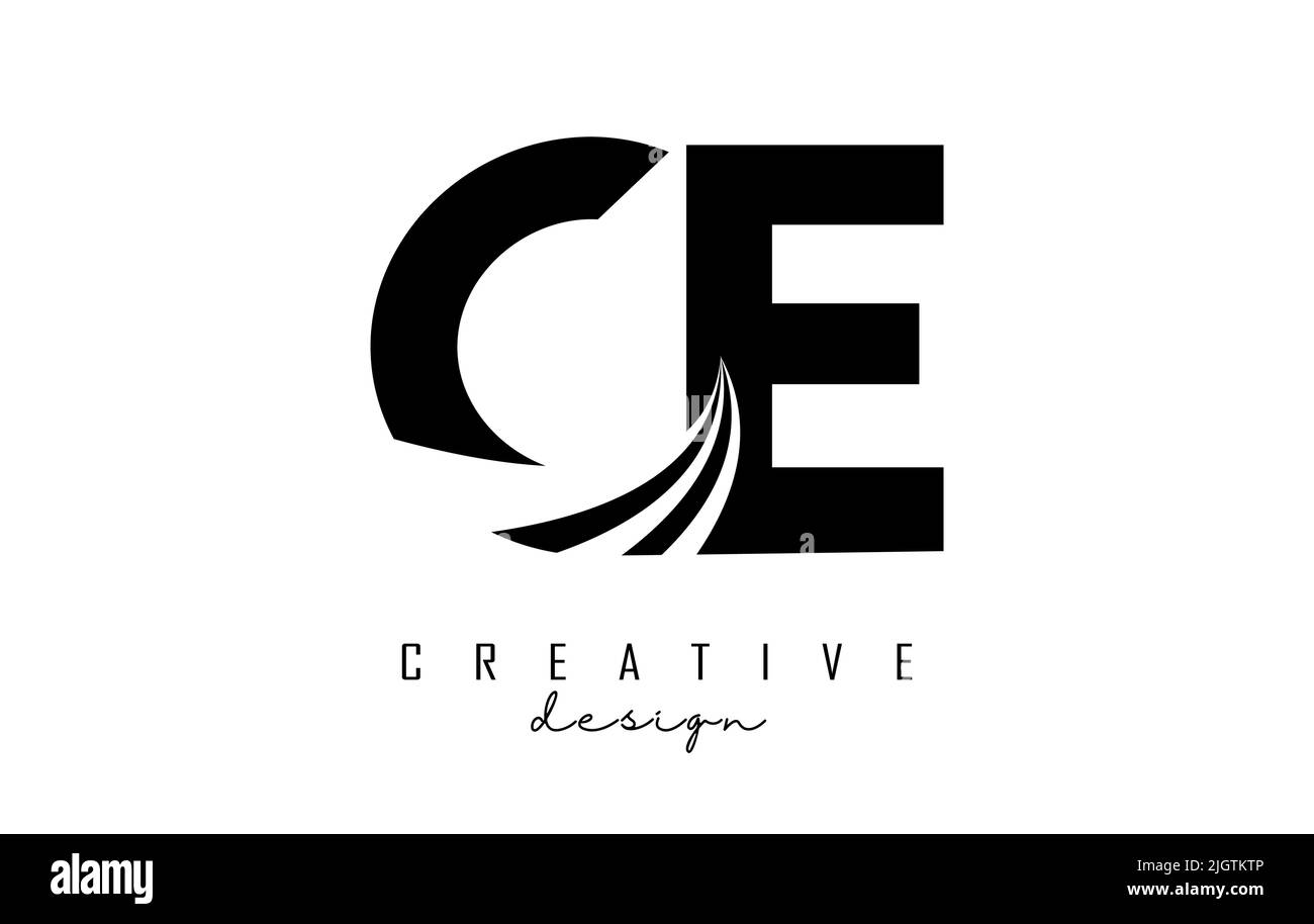 Creative black letter CE c e logo with leading lines and road concept ...
