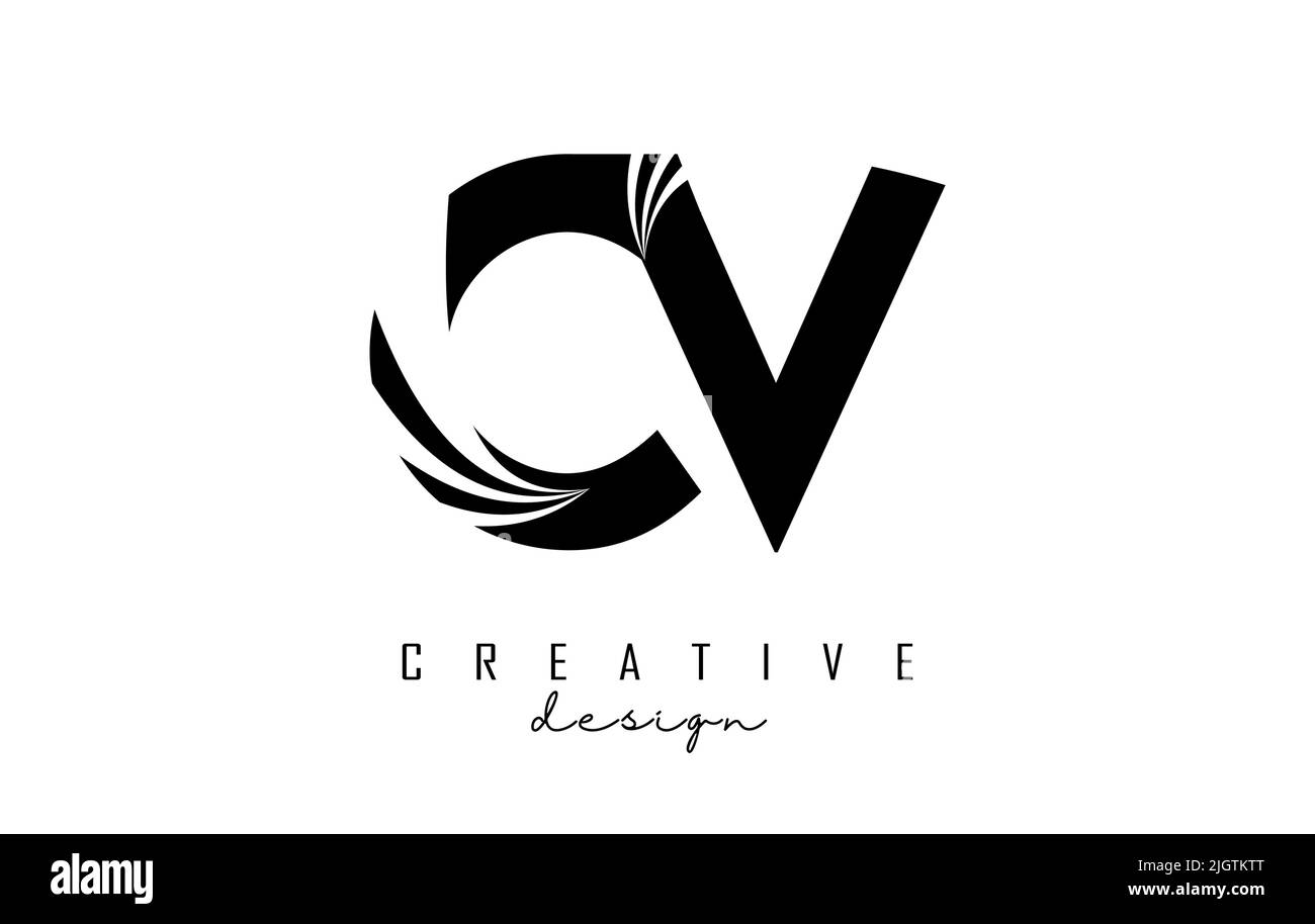 Creative black letter CV c v logo with leading lines and road concept ...