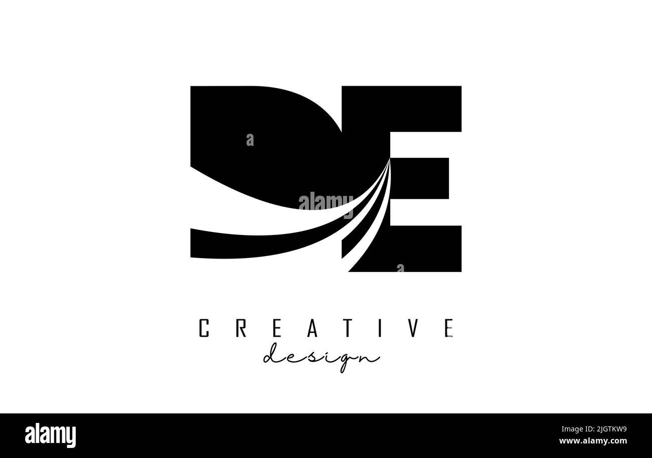 Creative black letter DE d e logo with leading lines and road concept ...
