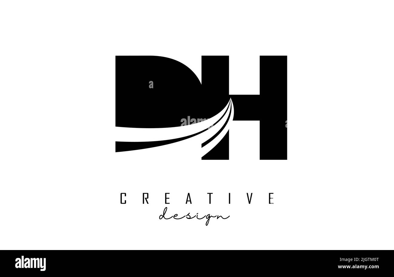 Creative black letter Dh d h logo with leading lines and road concept ...