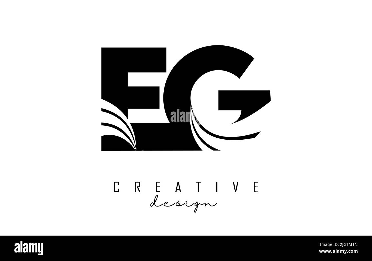 Creative black letter EG e g logo with leading lines and road concept ...