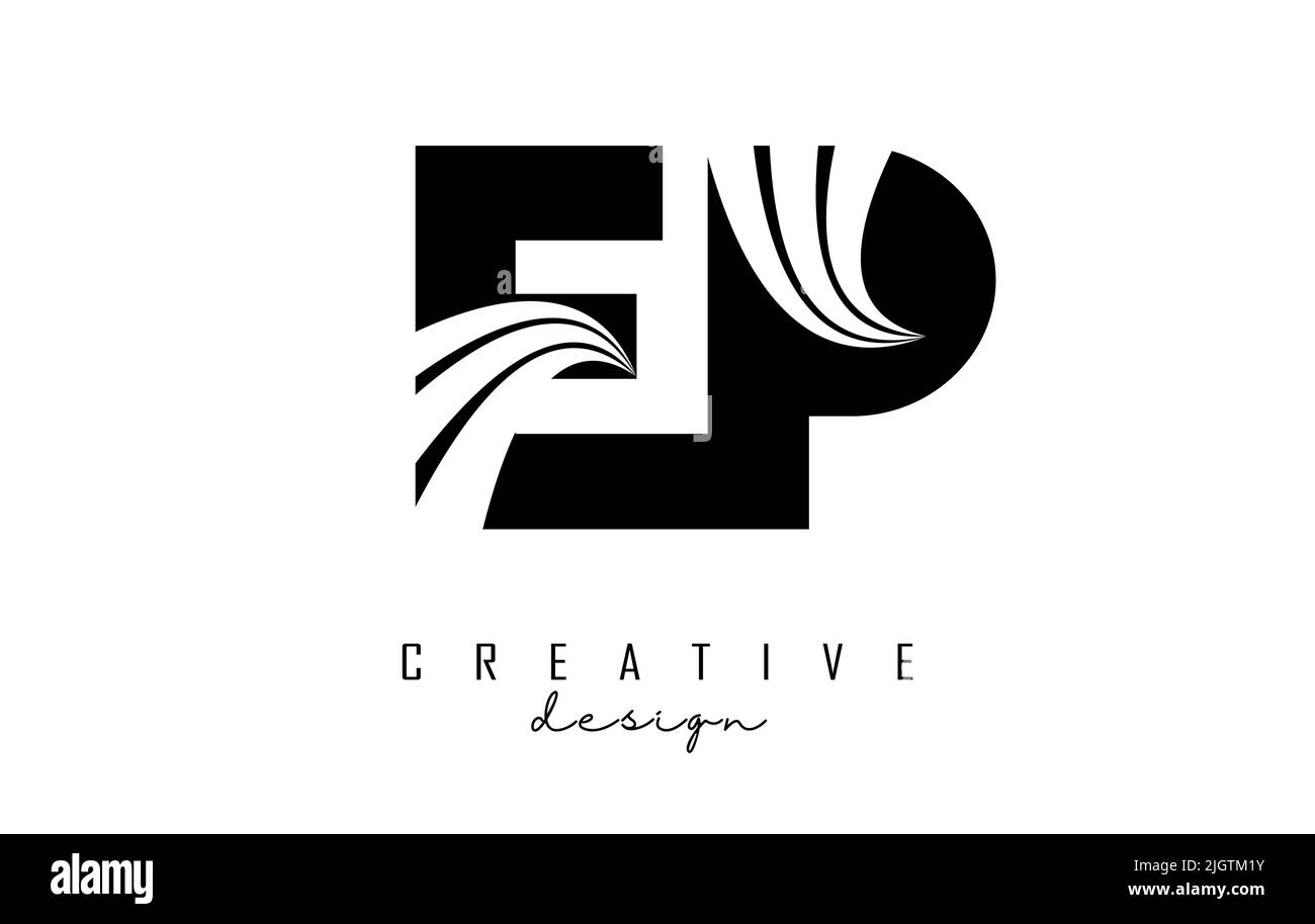 Creative black letter Ep e p logo with leading lines and road concept ...
