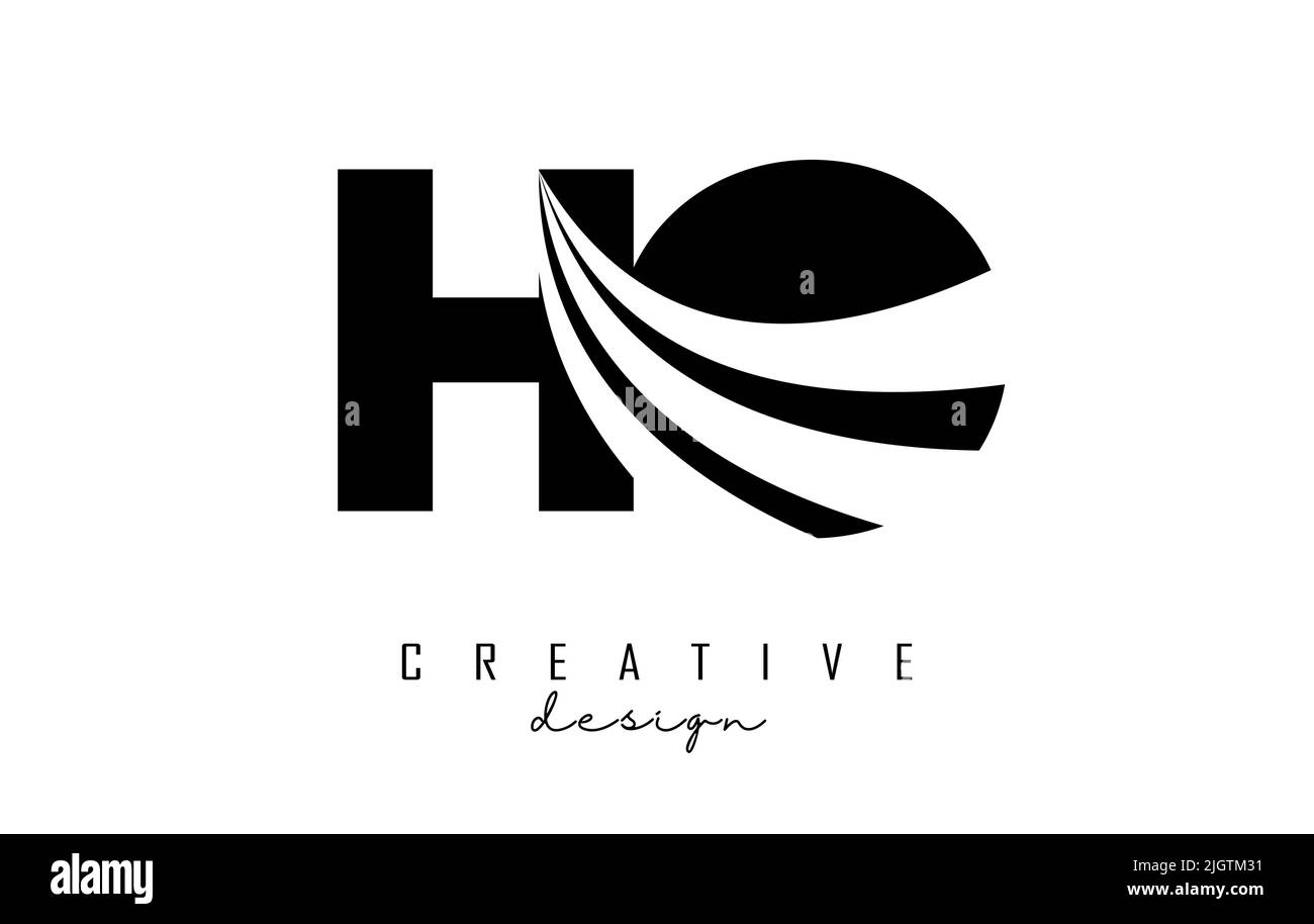 Creative black letter HO h o logo with leading lines and road concept ...