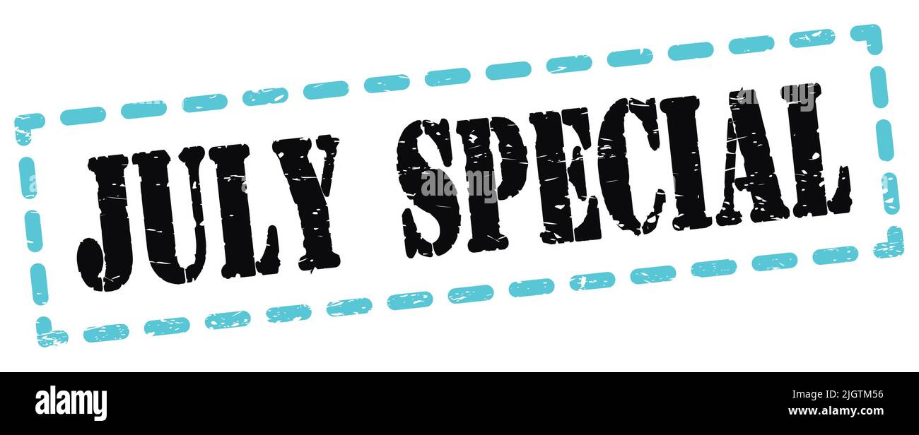 JULY SPECIAL text written on blue-black dash stamp sign Stock Photo - Alamy