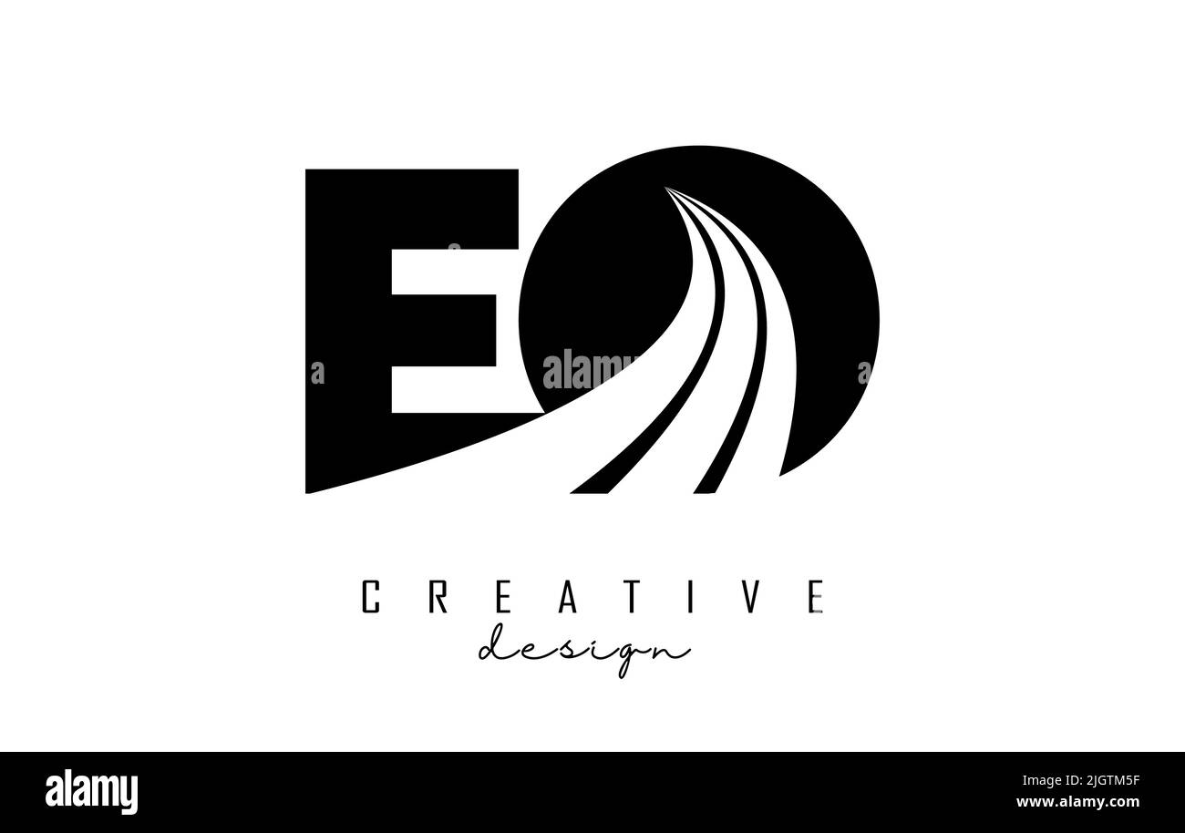 Creative black letter EO e o logo with leading lines and road concept ...