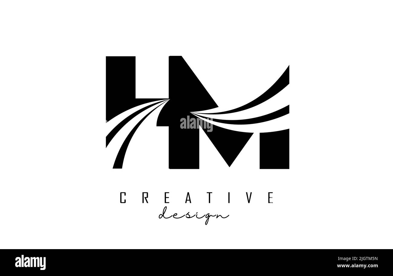 Creative black letter HM h m logo with leading lines and road concept ...