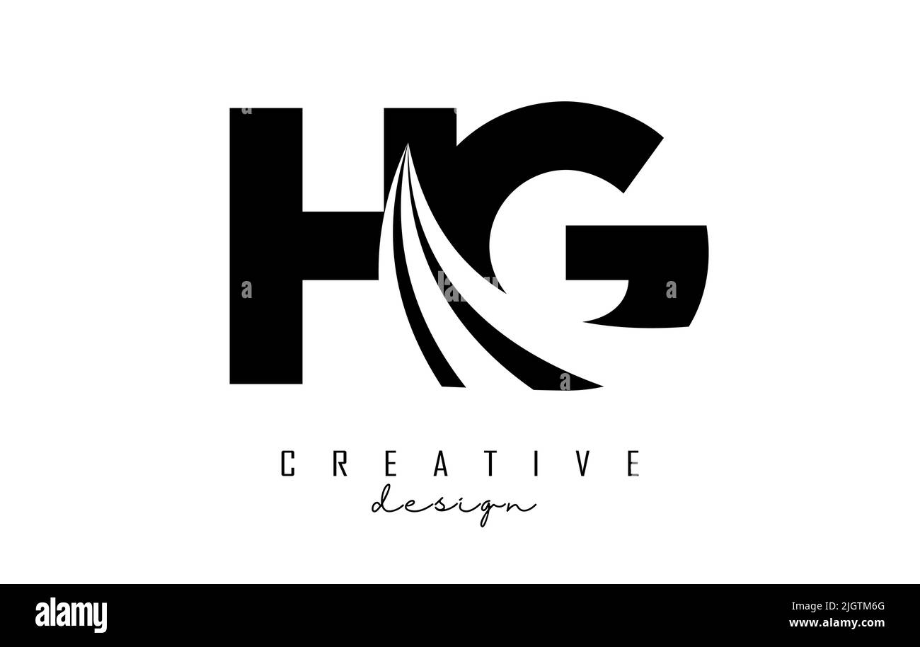 Creative black letter HG h g logo with leading lines and road concept ...