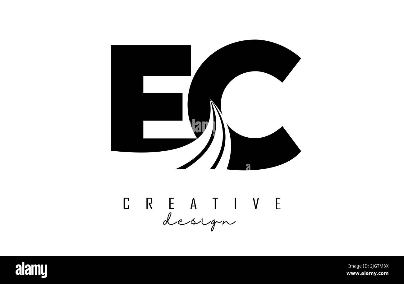 Creative black letter EC e c logo with leading lines and road concept ...
