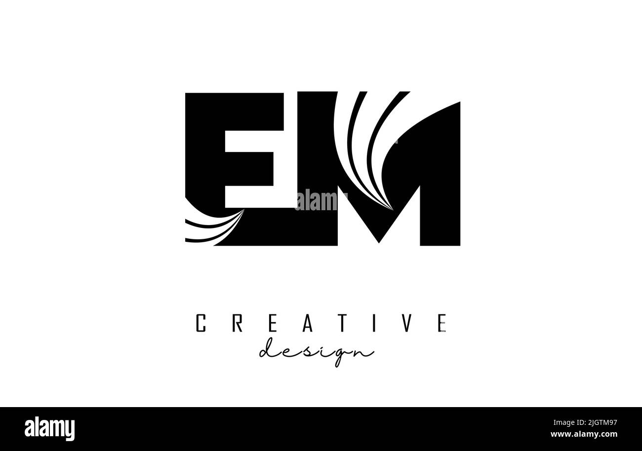 Creative black letter EM e m logo with leading lines and road concept ...