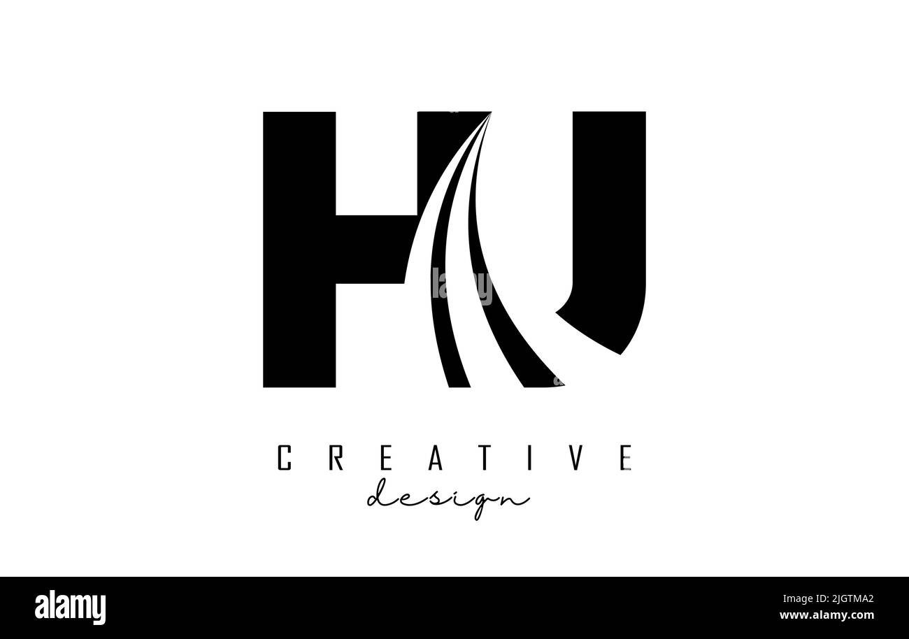 Creative black letter HU h u logo with leading lines and road concept ...