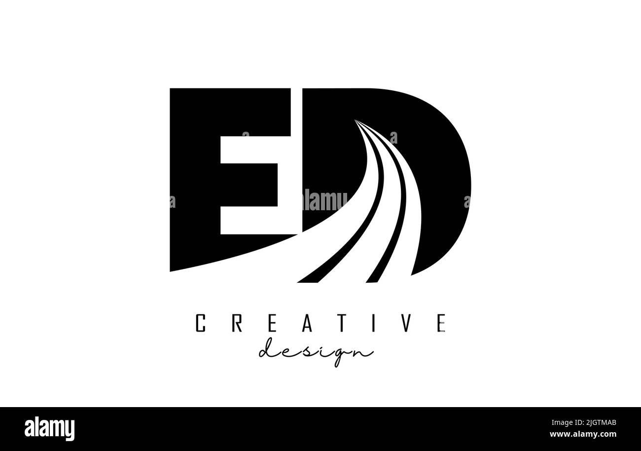 Creative black letter ED e d logo with leading lines and road concept ...