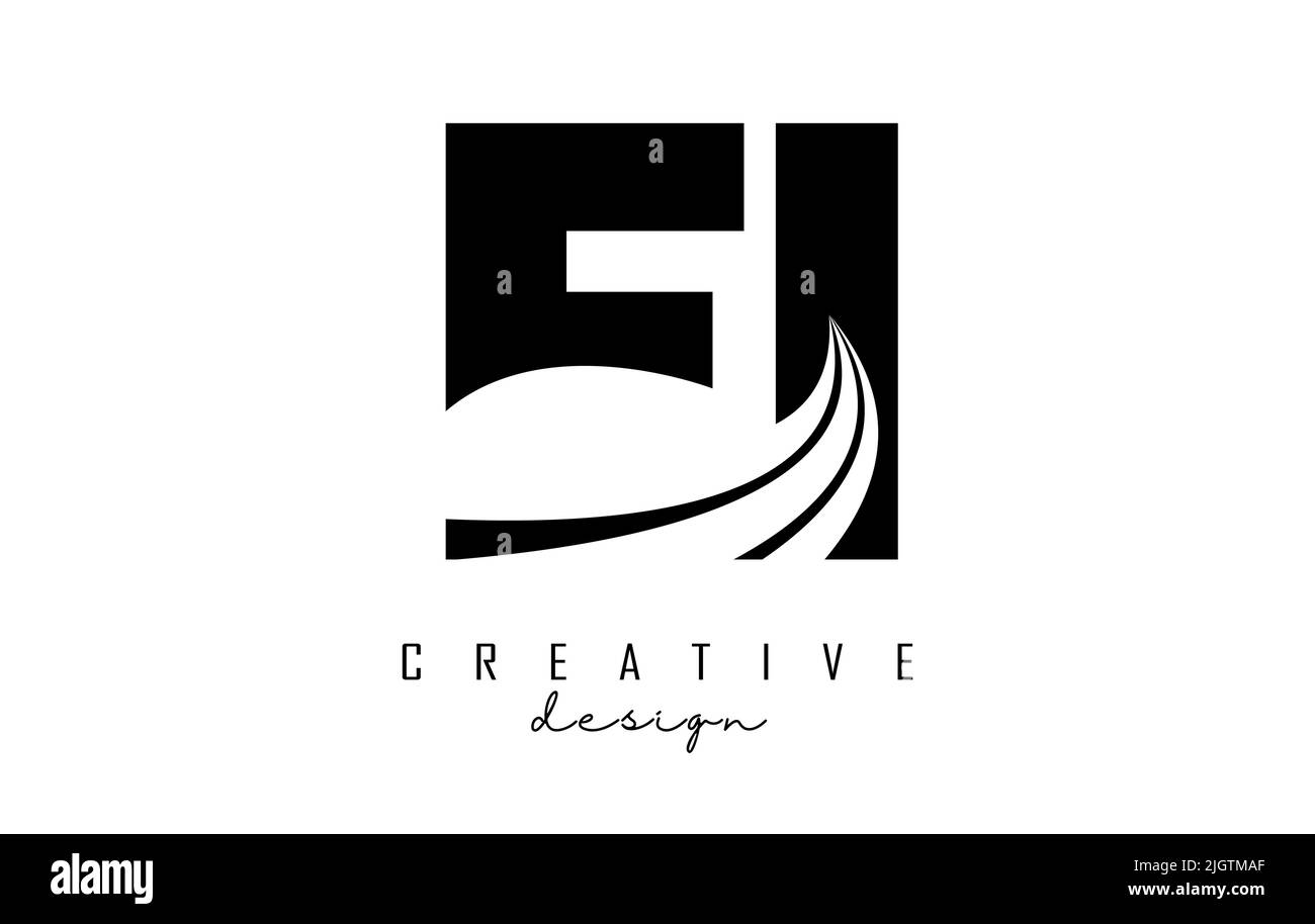 Creative black letter EI e i logo with leading lines and road concept ...