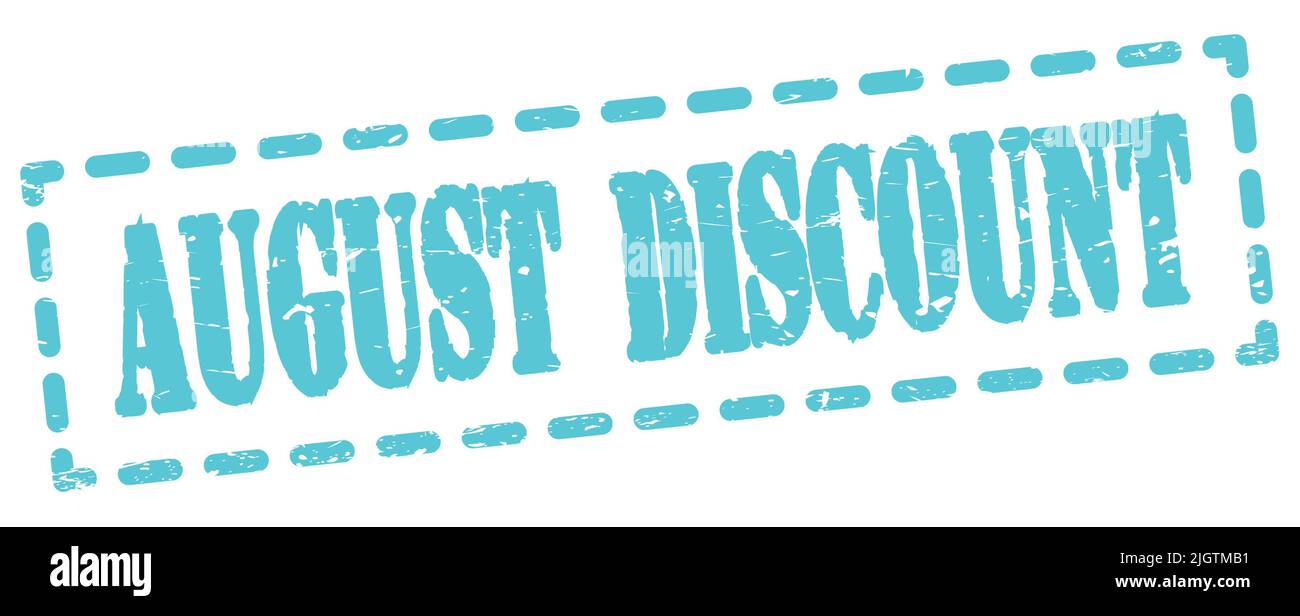 AUGUST DISCOUNT text written on blue dash stamp sign Stock Photo - Alamy
