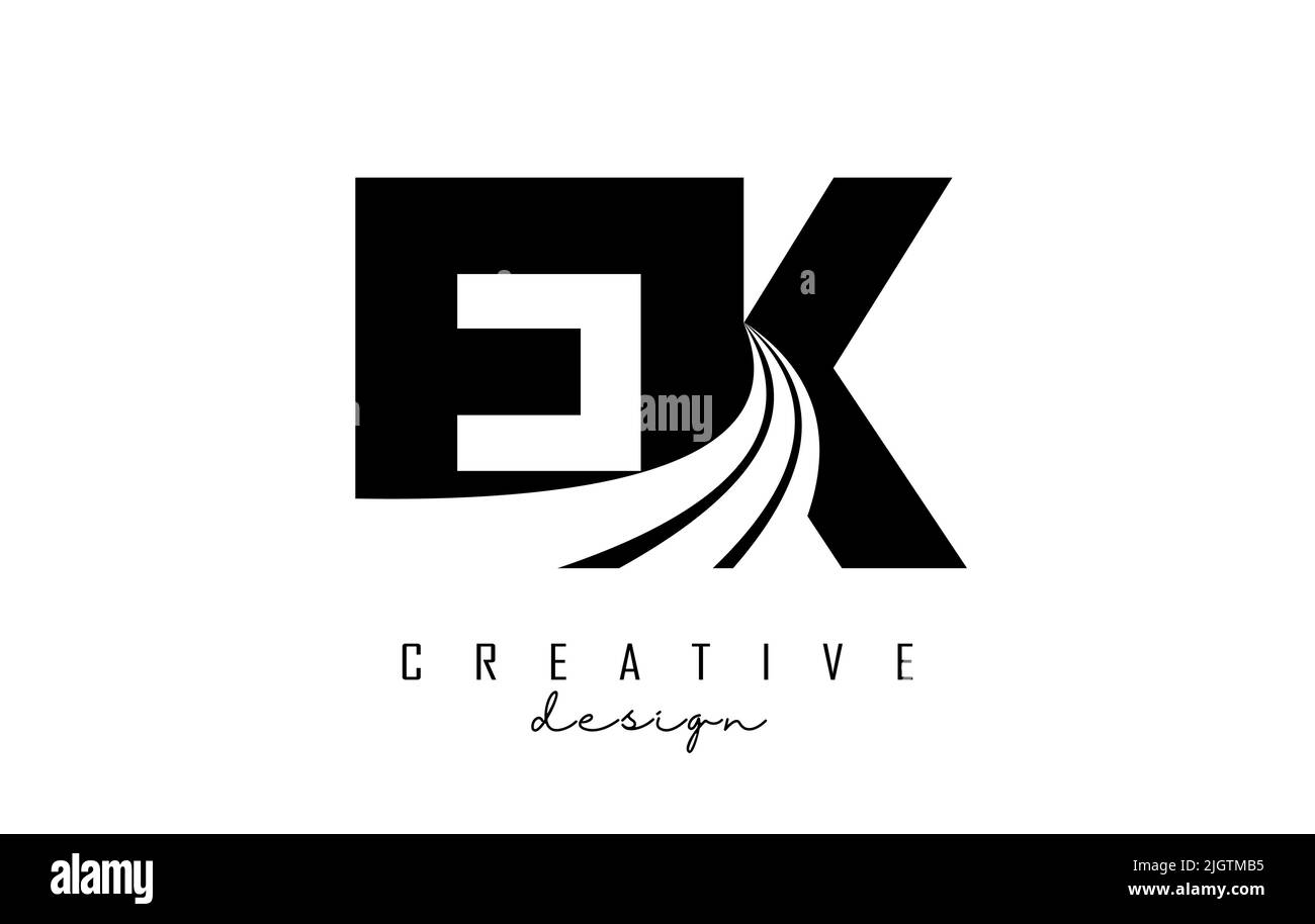 Creative black letter Ek e k logo with leading lines and road concept ...