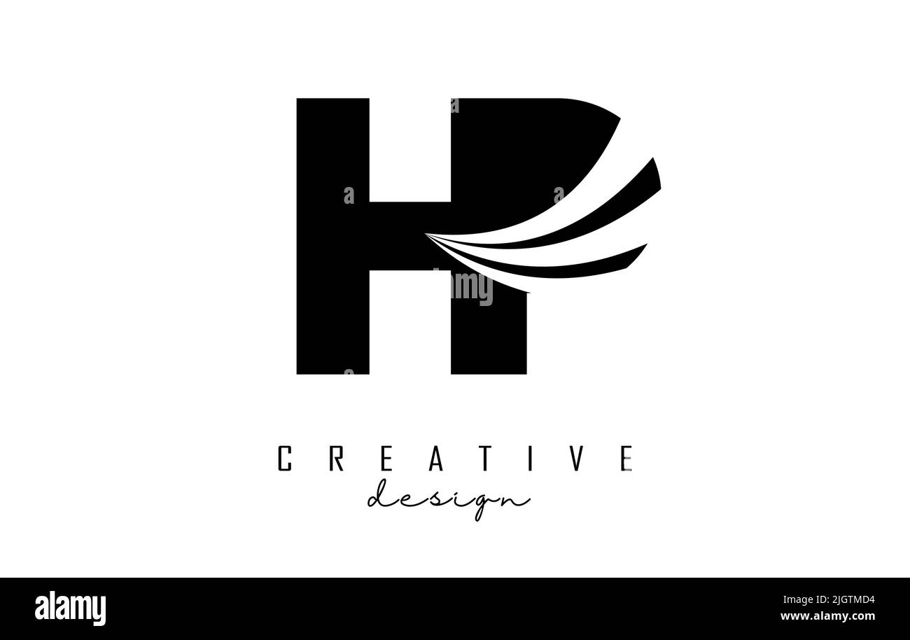 Creative black letter HP h p logo with leading lines and road concept ...