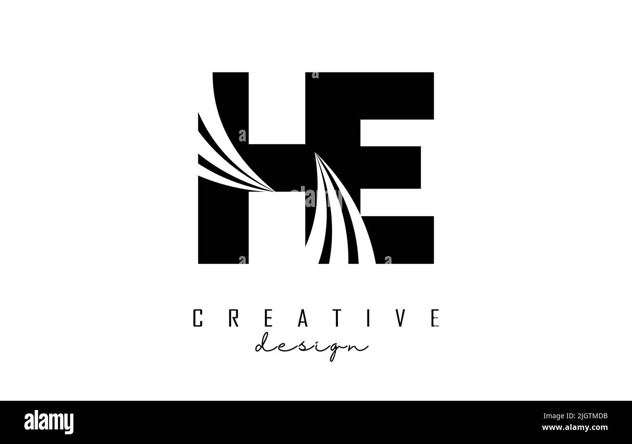 Creative black letter HE h e logo with leading lines and road concept ...