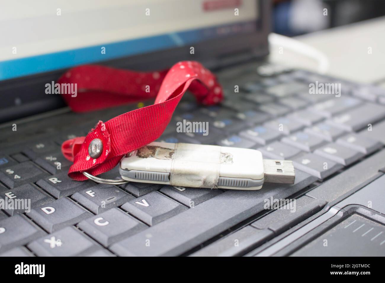 notebook and usb drive. Fragment of the keypad of the modern notebook ...