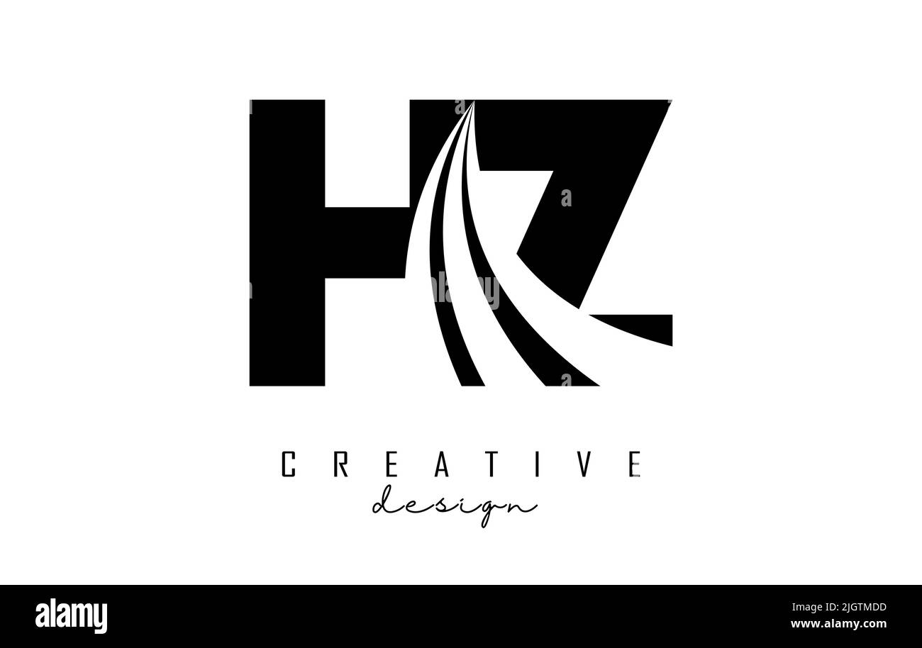 Creative black letter HZ h z logo with leading lines and road concept ...