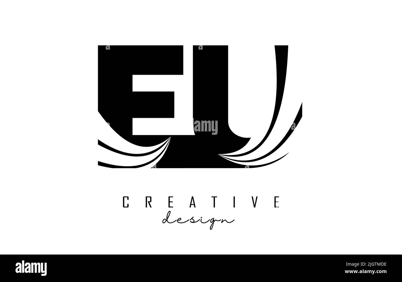Creative black letter EU e U logo with leading lines and road concept ...