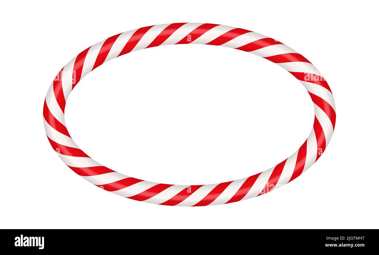 Christmas candy cane oval frame with red and white striped. Xmas border ...