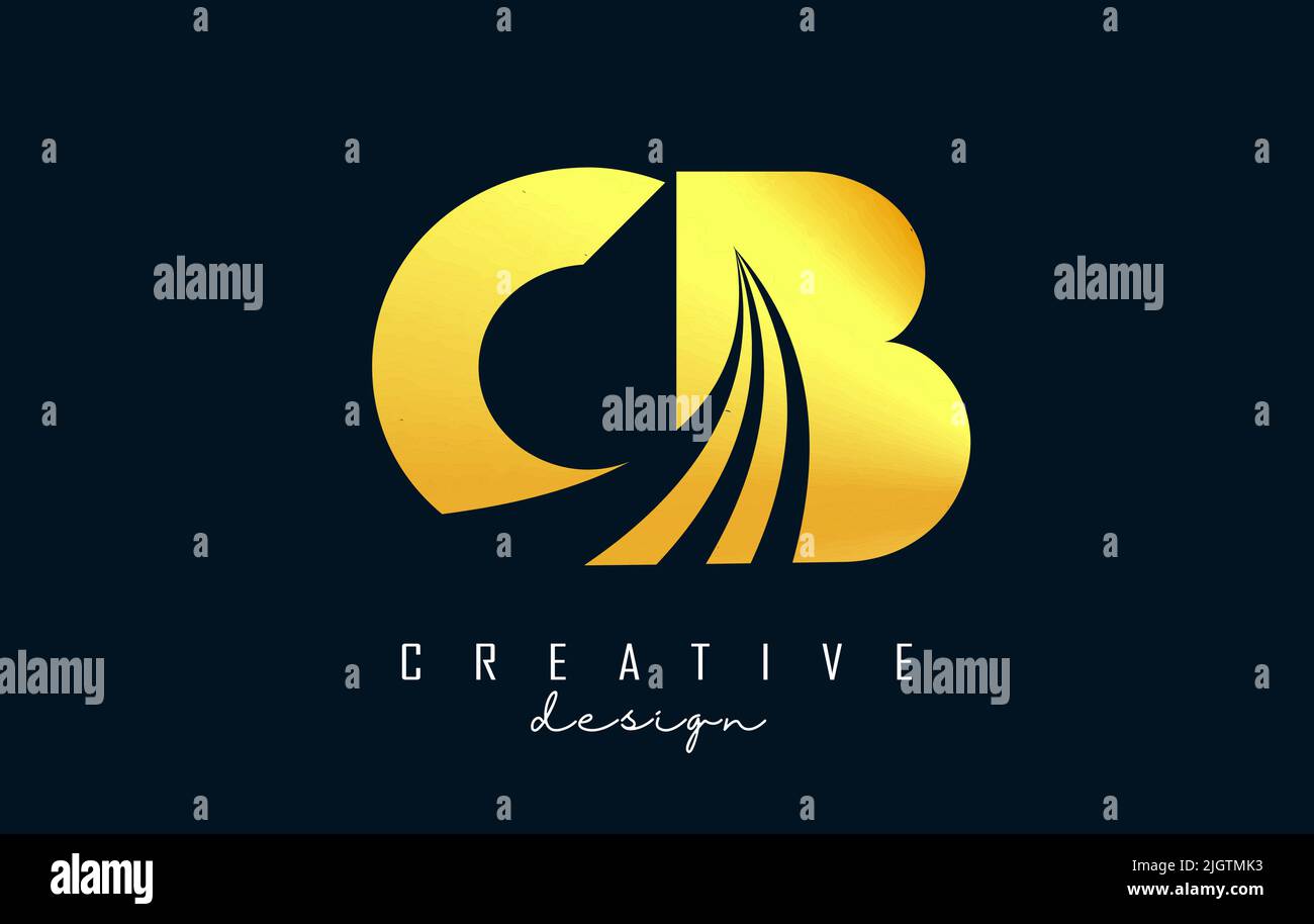 Creative golden letter CB c b logo with leading lines and road concept ...