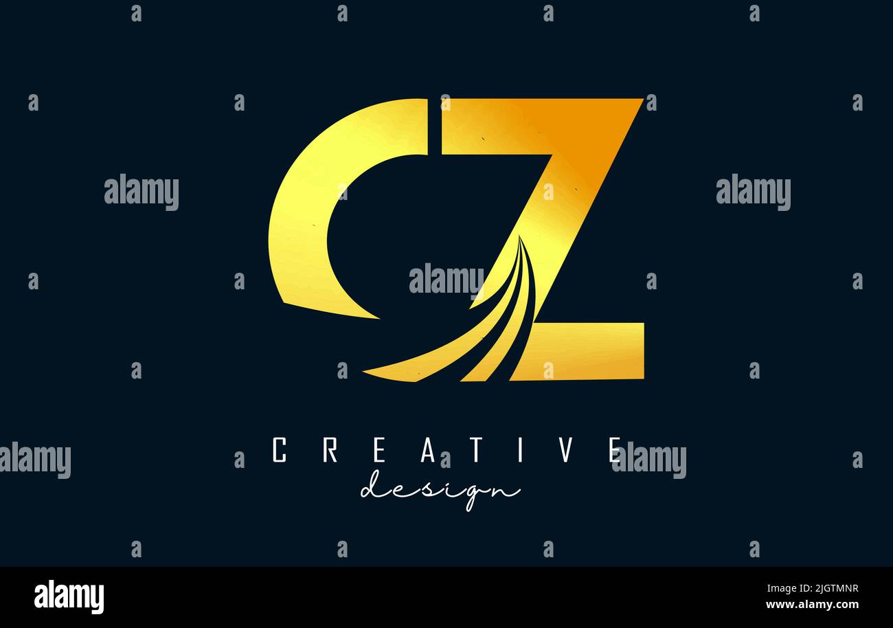 Creative golden letter CZ c z logo with leading lines and road concept ...