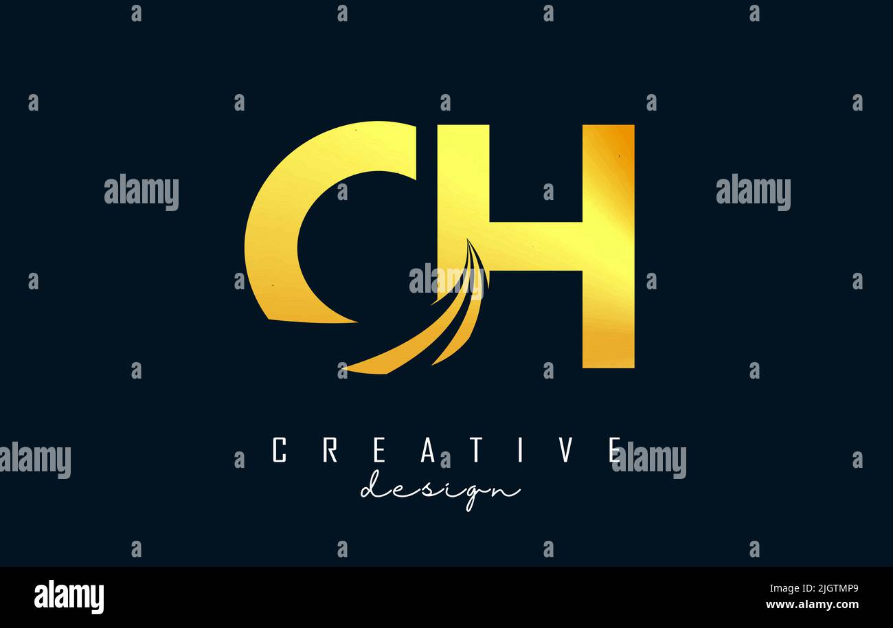 Creative golden letter CH c h logo with leading lines and road concept ...