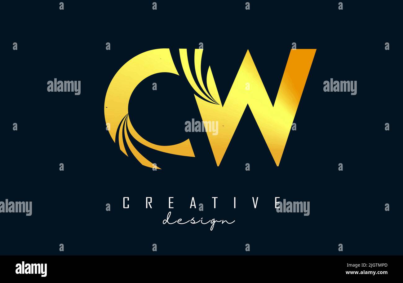 Creative golden letter Cw c w logo with leading lines and road concept design. Letters with ...