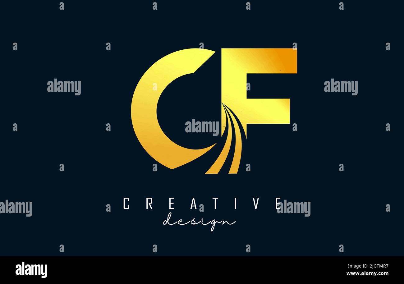 Creative golden letter CF c f logo with leading lines and road concept ...