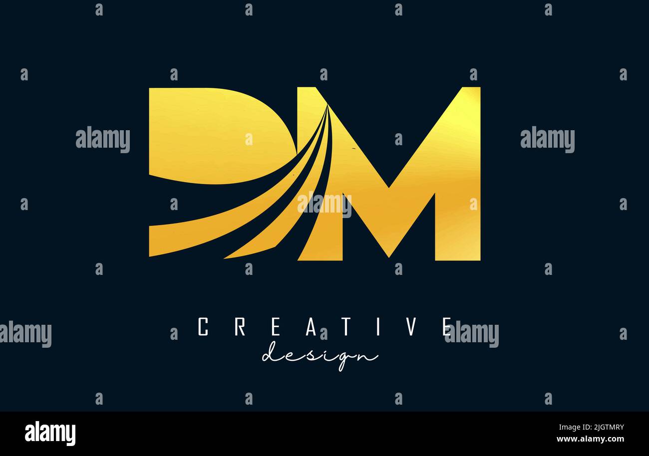 Creative golden letter DM d m logo with leading lines and road concept ...