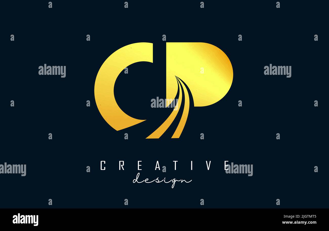 Creative golden letter Cp c p logo with leading lines and road concept ...